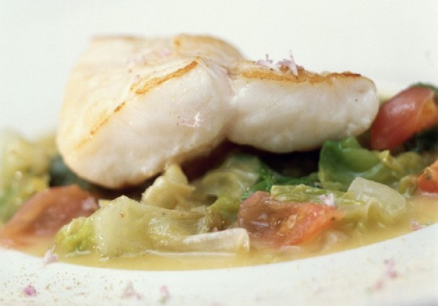 Filet vom St. Petersfisch auf braissiertem Kochsalat und Paradeisessig ...